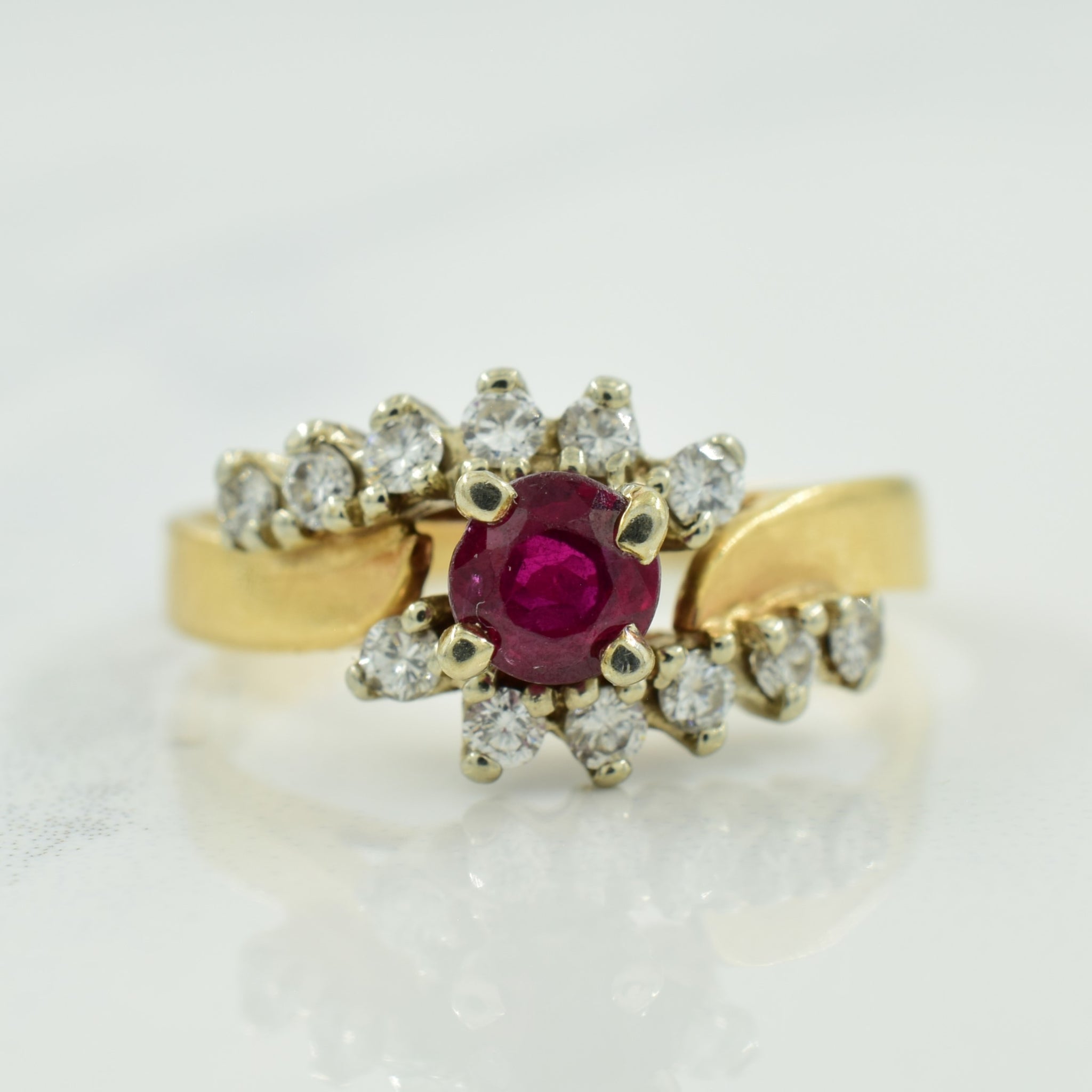 Ruby & Diamond Bypass Ring | 0.45ct, 0.25ctw | SZ 5.25