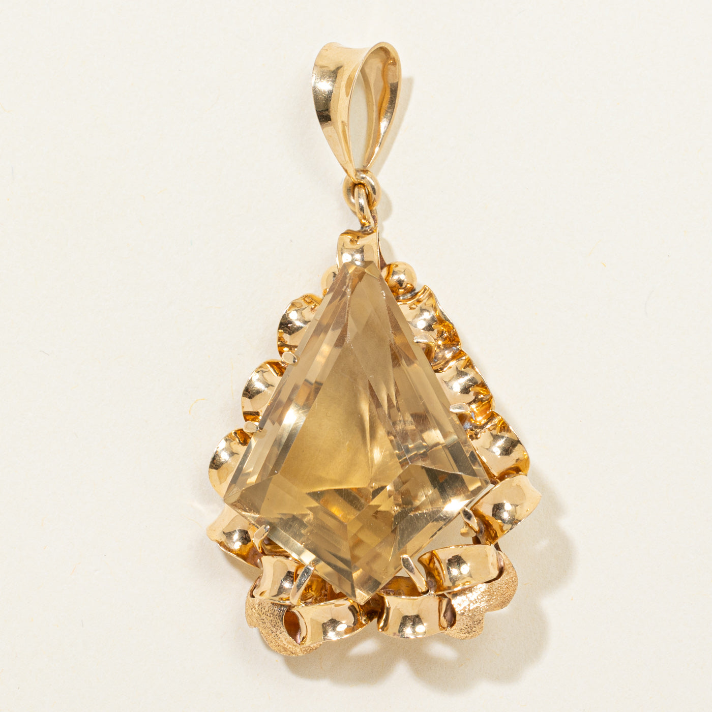 Large Kite Cut Smoky Quartz Scrollwork Pendant | 44.00ct