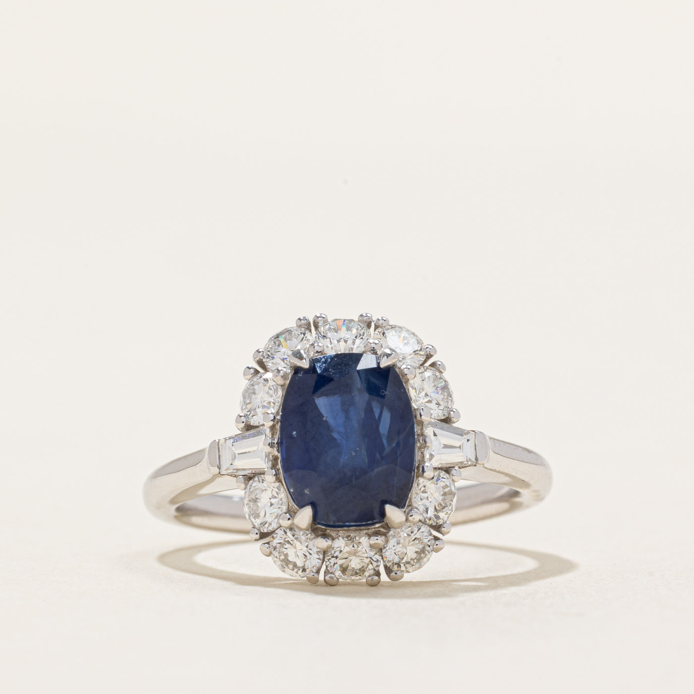 Oval Cut Sapphire & Diamond Halo Ring | 2.61ct, 0.91ct | SZ 6