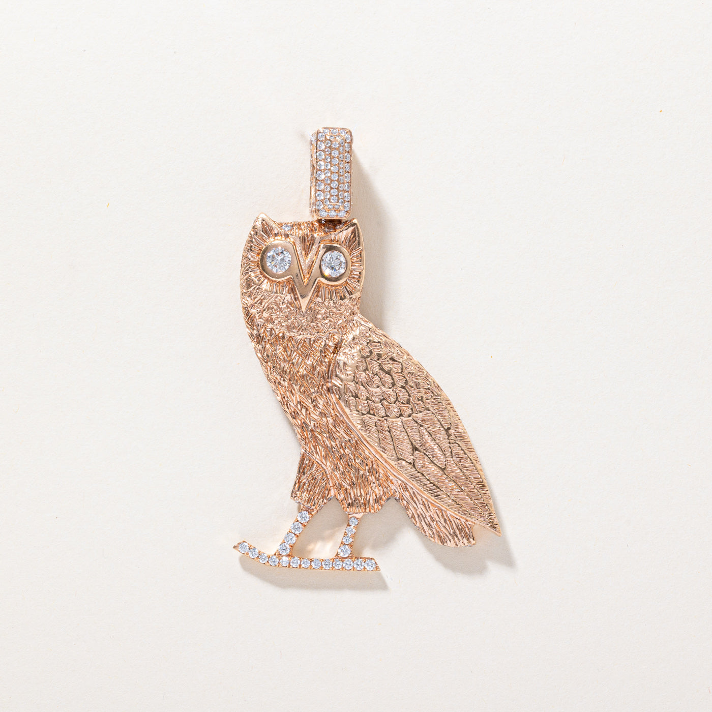 Large Diamond Owl Pendant in Rose Gold 7.70ctw VS G H