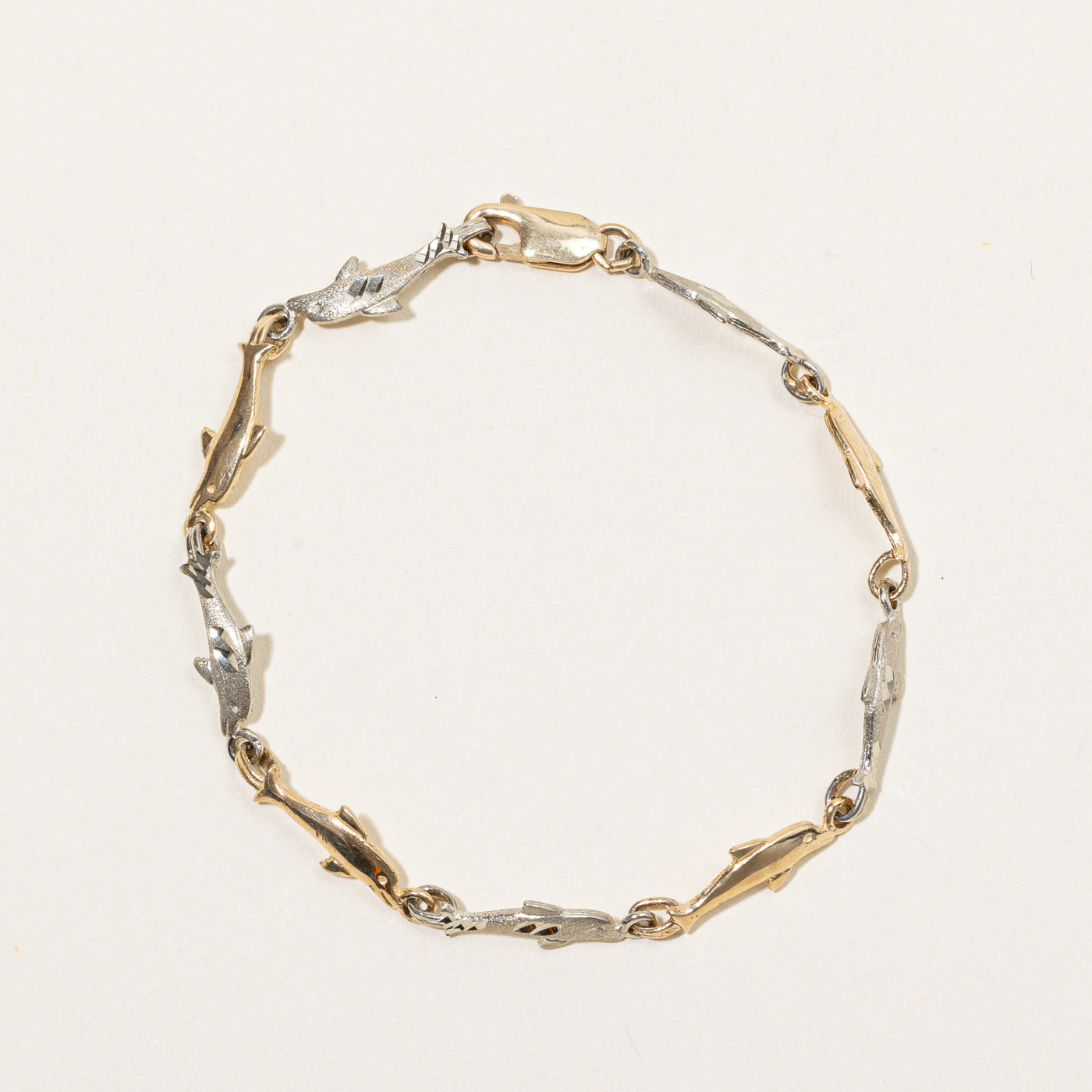 10k Two Tone Gold Dolphin Bracelet | 7"