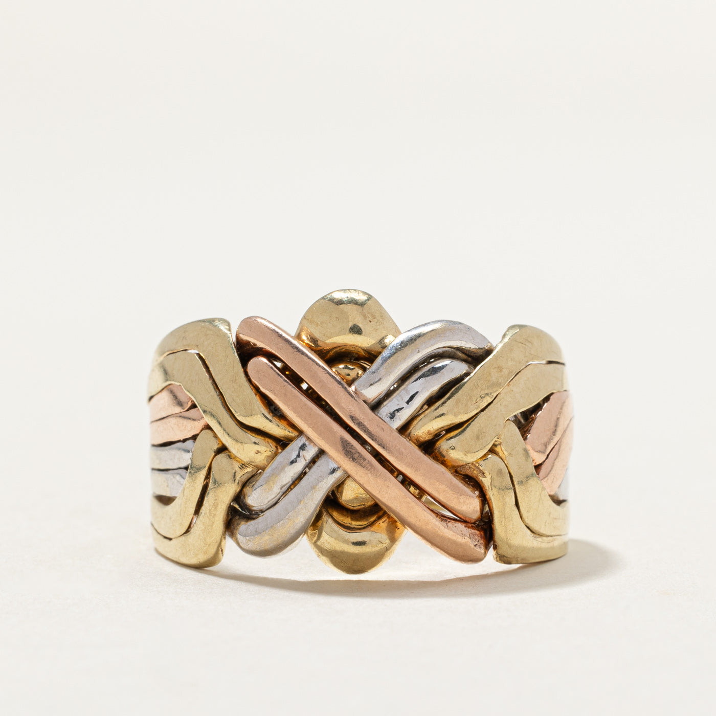 10K Tri Tone Gold Solved Puzzle Ring | SZ 12.25