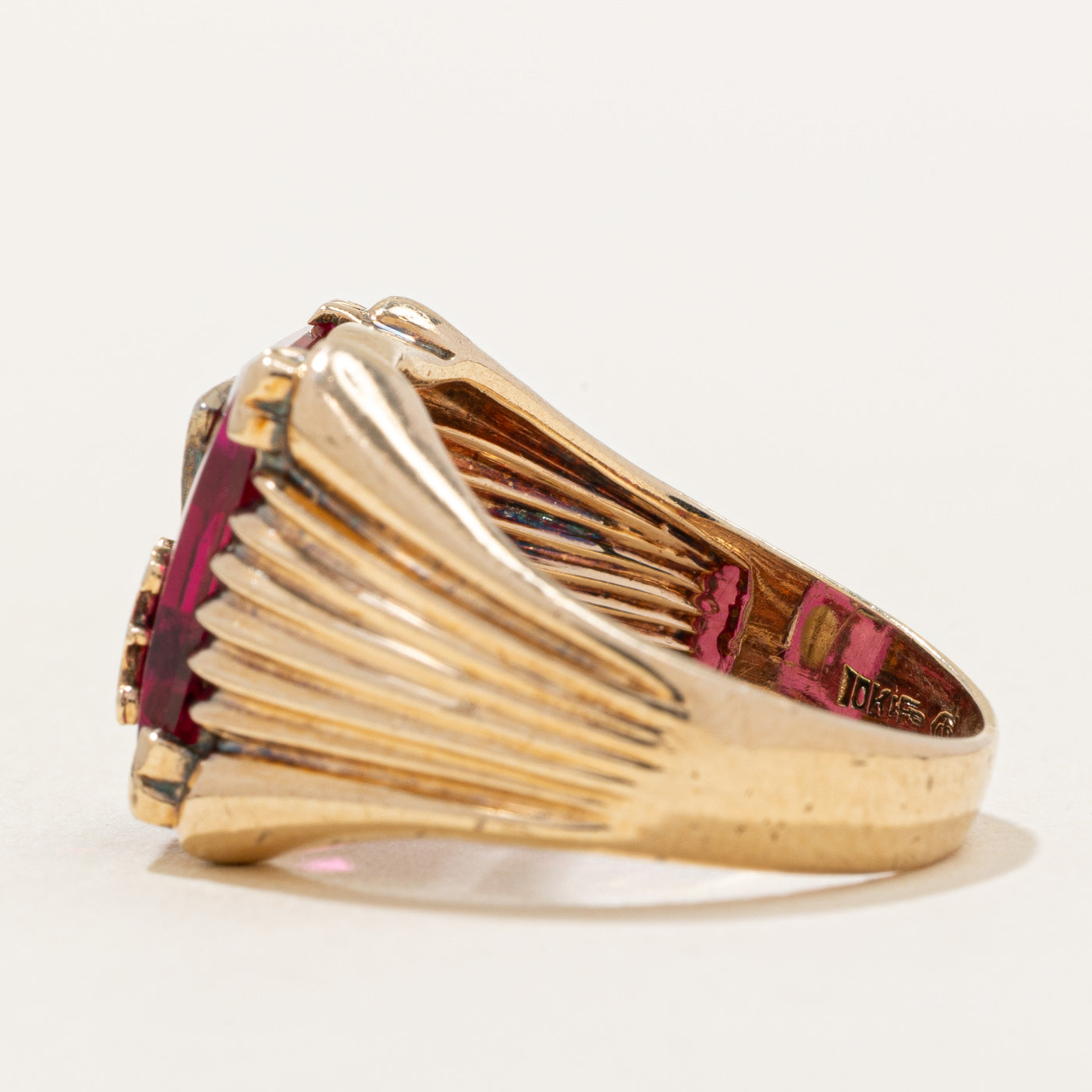 Synthetic Ruby & Natural Diamond 'M' Signet Ring | 3.50ct, 0.01ct | SZ