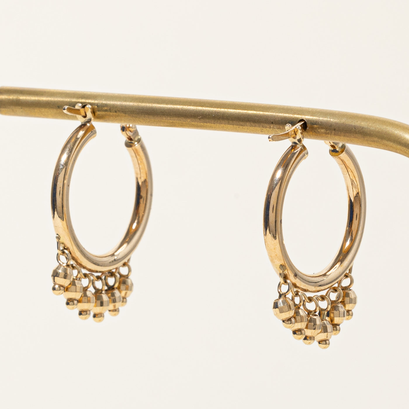 14k Yellow Gold Dangling Hoop Earrings