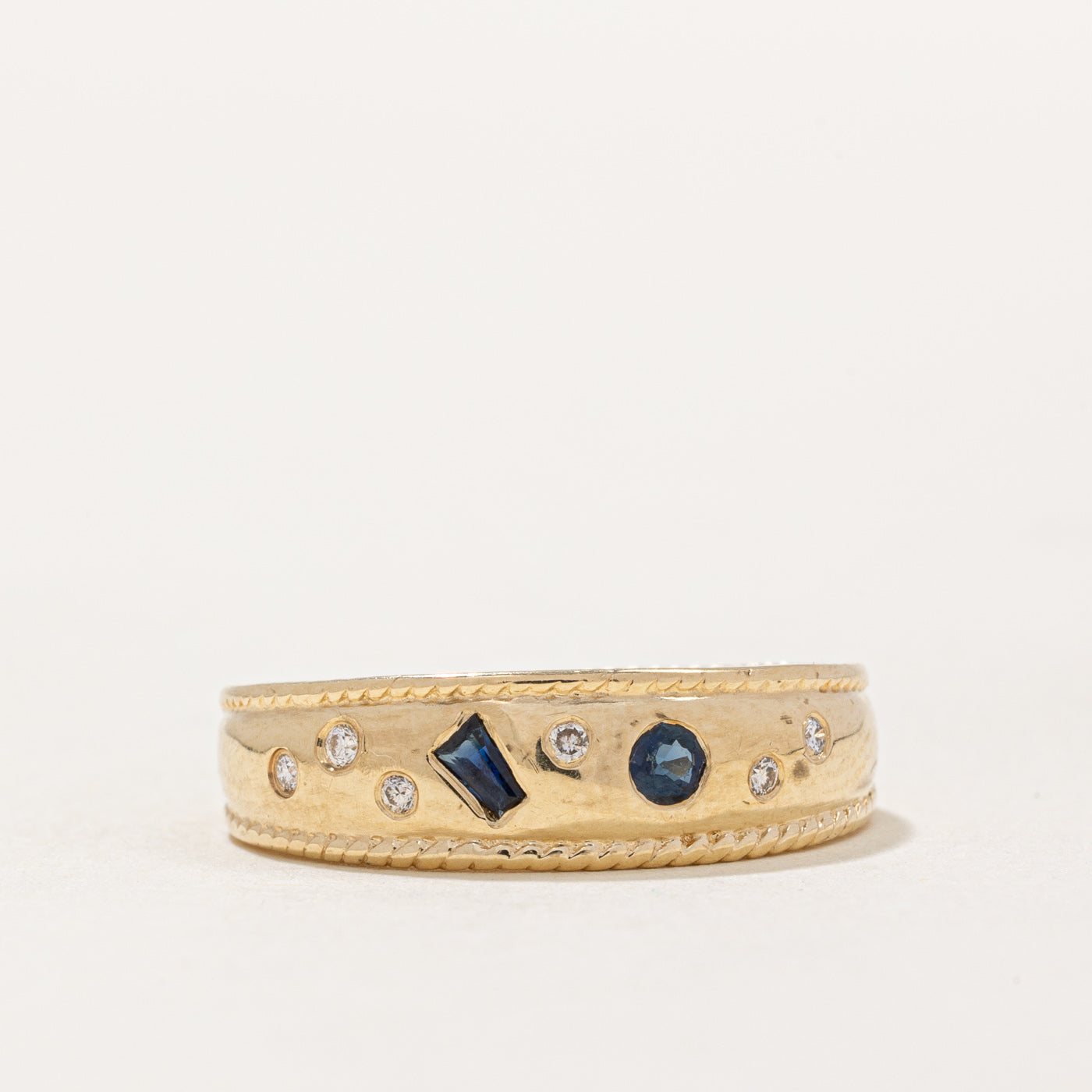 Flush Set Multi Cut Sapphire & Diamond Band | 0.15ctw, 0.04ctw | SZ 6.