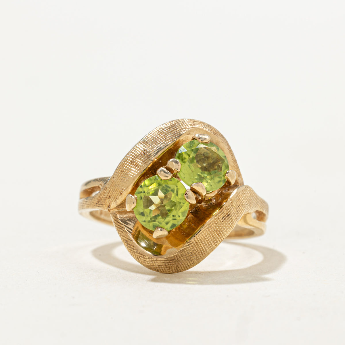 Two Stone Peridot Textured Ring | 1.00ctw | SZ 6.25