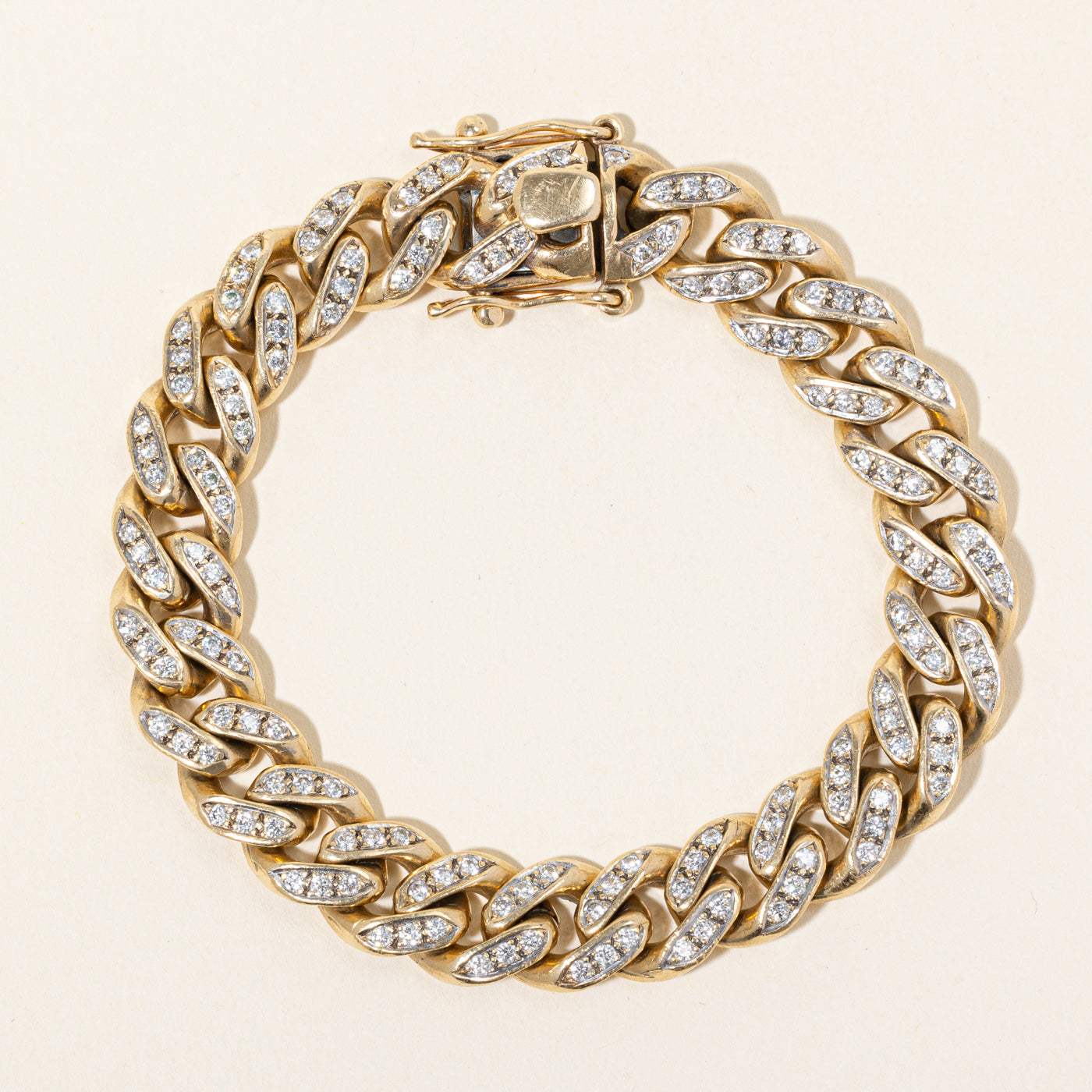 Flush Set Diamond Cuban Link Bracelet | 3.38ctw | 7.5"