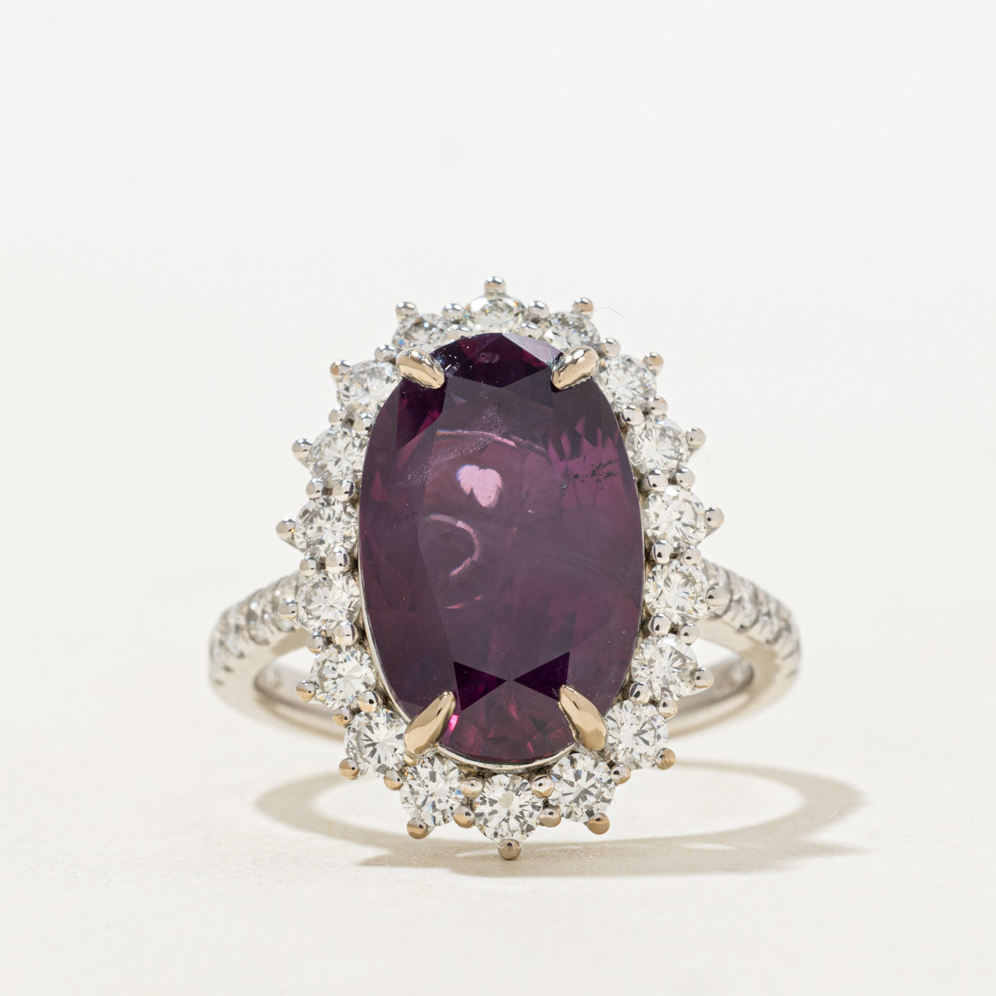6.42ct GRS Unheated Kashmir Purplish-Red Ruby & Diamond Ring | GRS 6.4