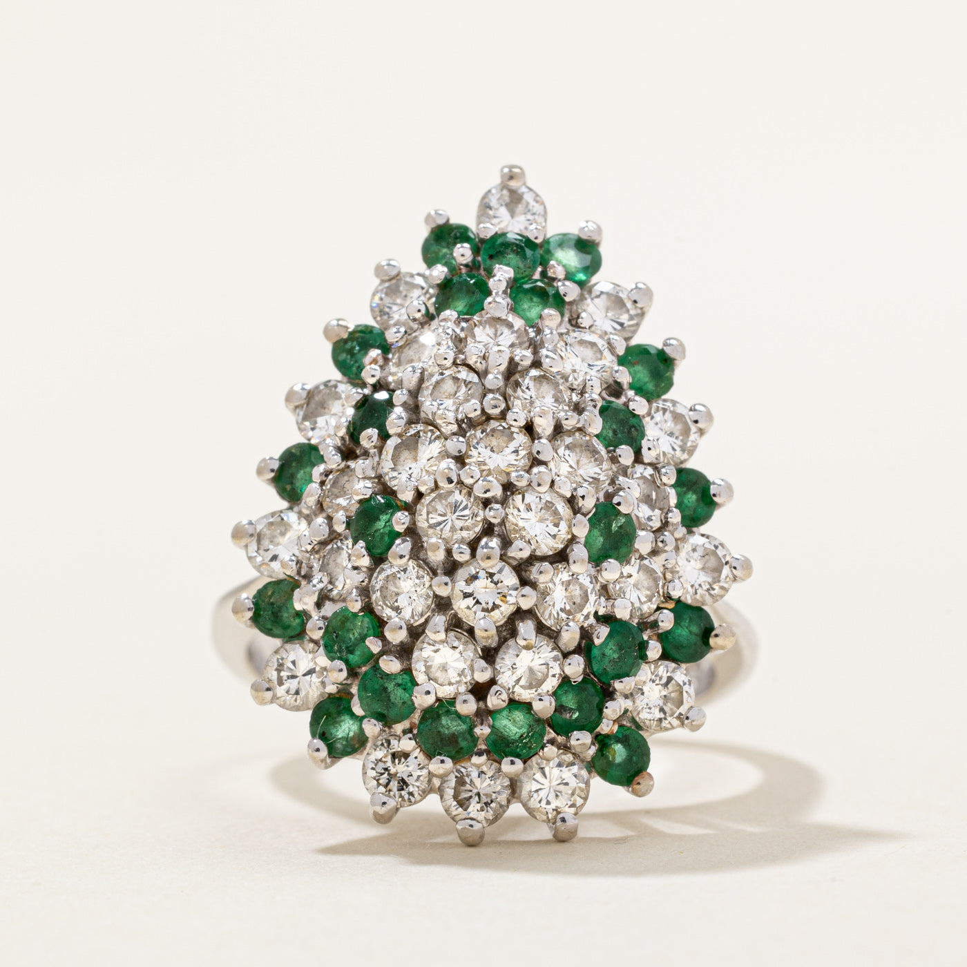 Diamond & Emerald Pear Shaped Cocktail Ring | 1.50ctw, 0.50ctw | SZ 6.