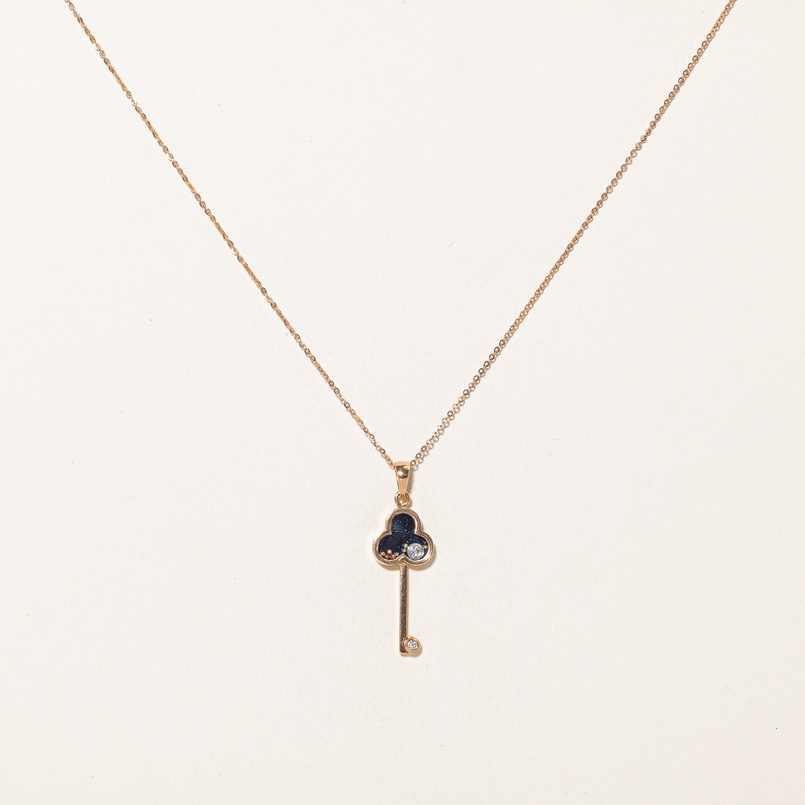 Diamond Clover Key Pendant Necklace | 0.03ctw | 18"
