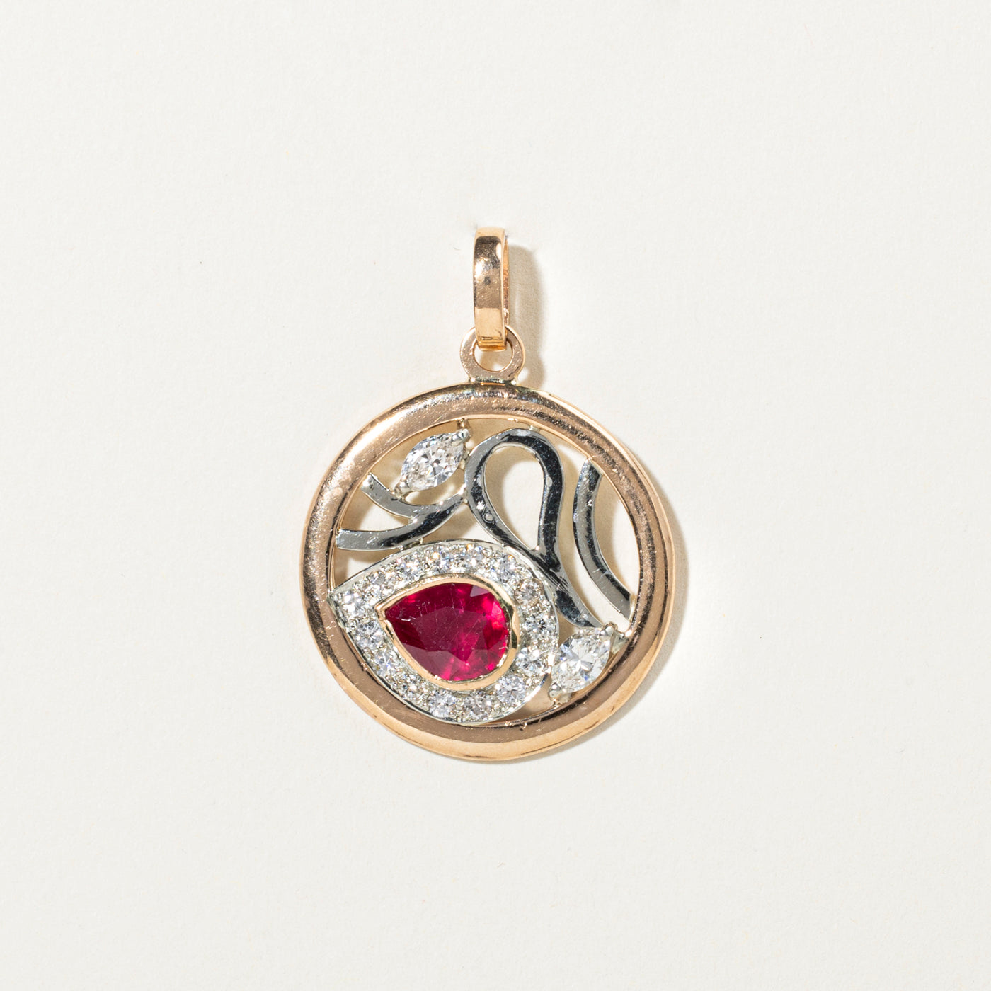 18K Yellow Gold Glass-Filled Ruby and Diamond Pendant | 1.80ct, 0.79ct