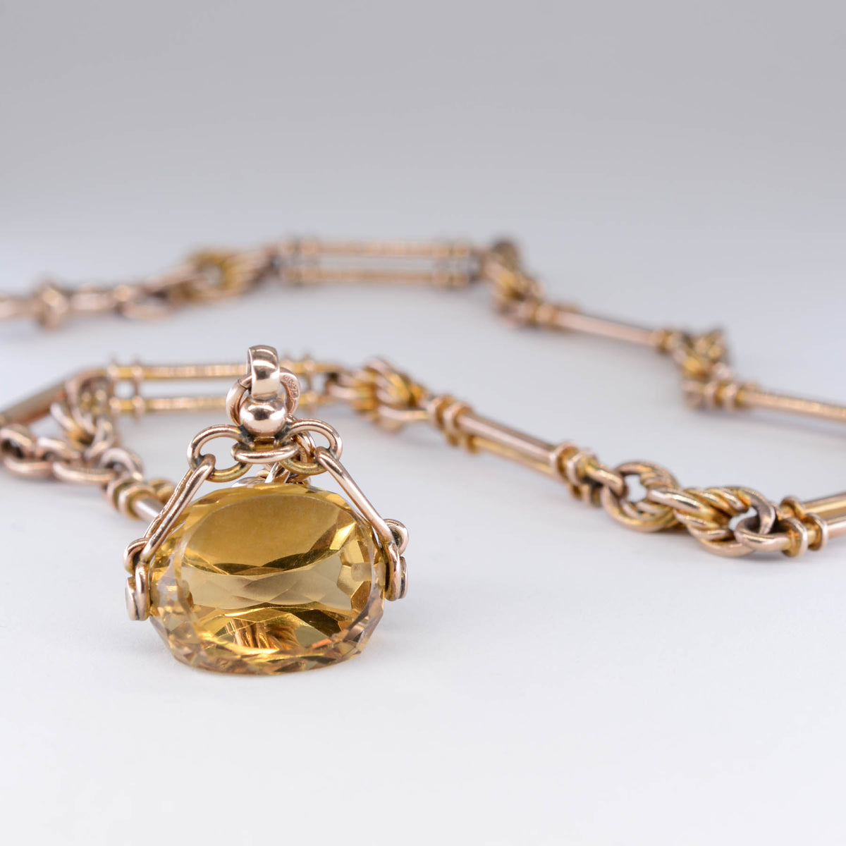 1883 Hallmarked 9k Yellow Gold Watch Fob Chain with Citrine Seal Fob