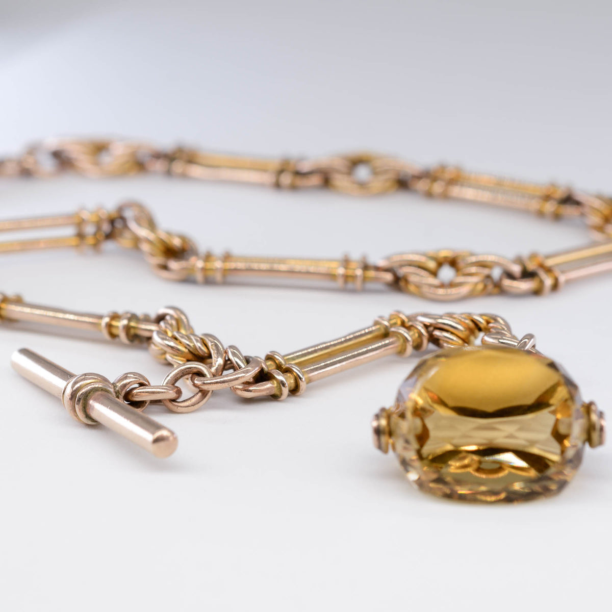 1883 Hallmarked 9k Yellow Gold Watch Fob Chain with Citrine Seal Fob