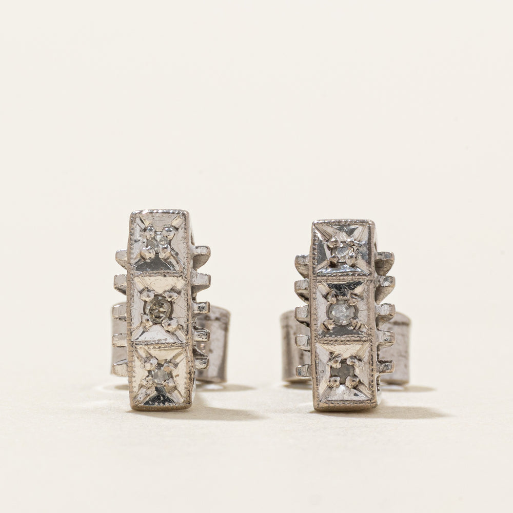 Sterling Silver Diamond Column Stud Earrings