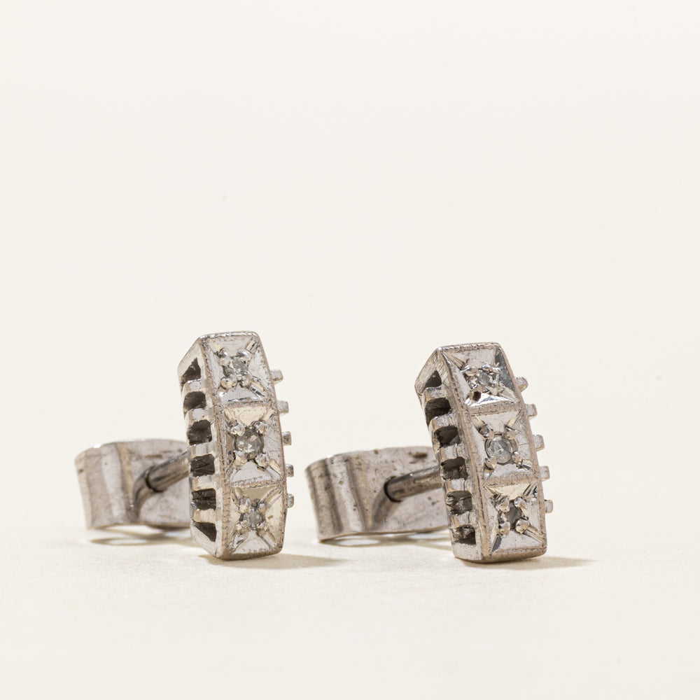 Sterling Silver Diamond Column Stud Earrings
