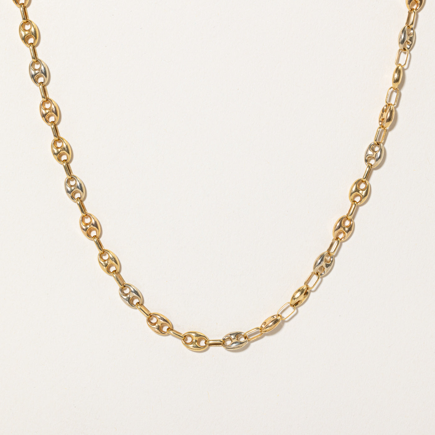 18k Two Tone Gold Puffed Anchor Link Chain | 25"