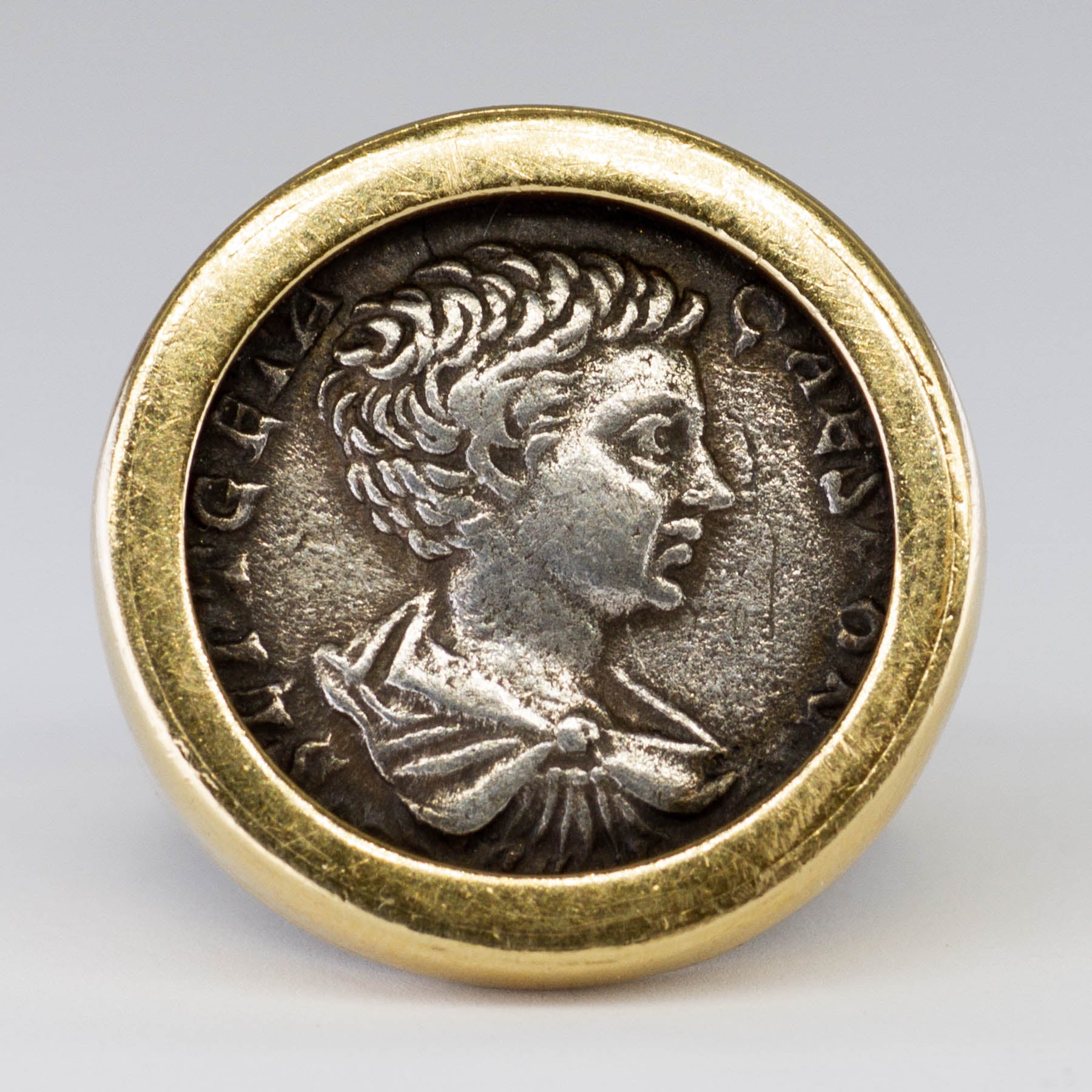 18k Roman Yellow Gold Coin Ring | SZ 3.5