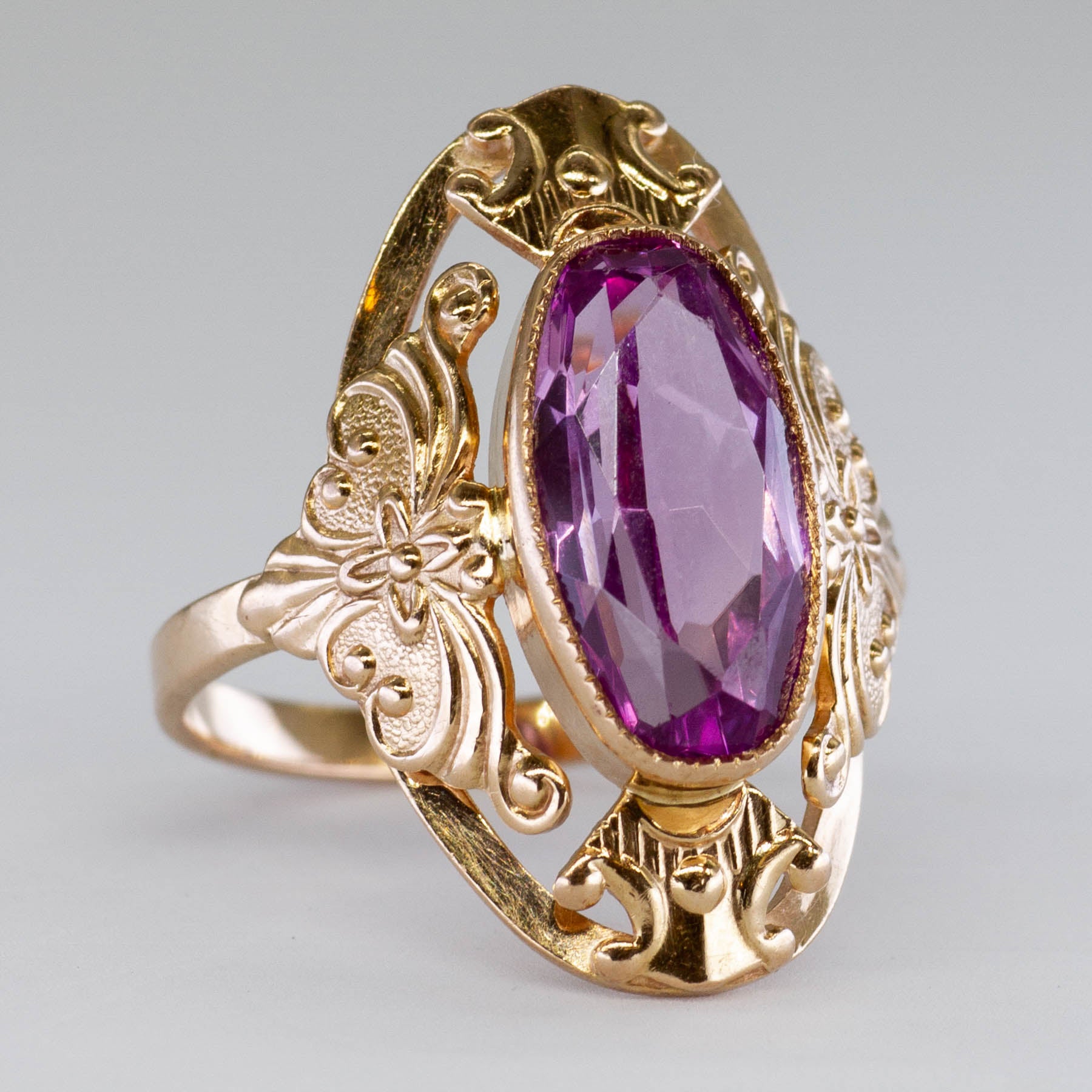 Synthetic Pink Sapphire Cocktail Ring | 4.13ct | SZ 8.75 | – 100 Ways