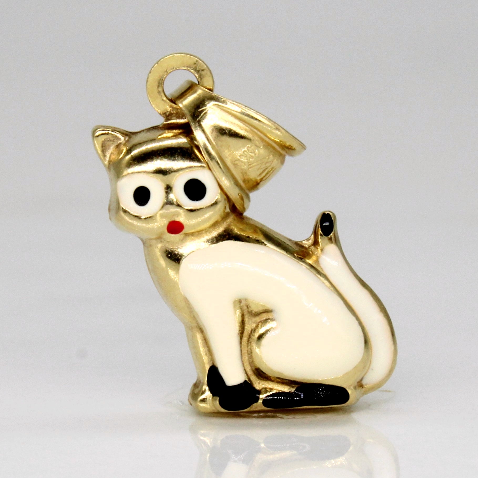 14k Yellow Gold & Enamel Cat Pendant