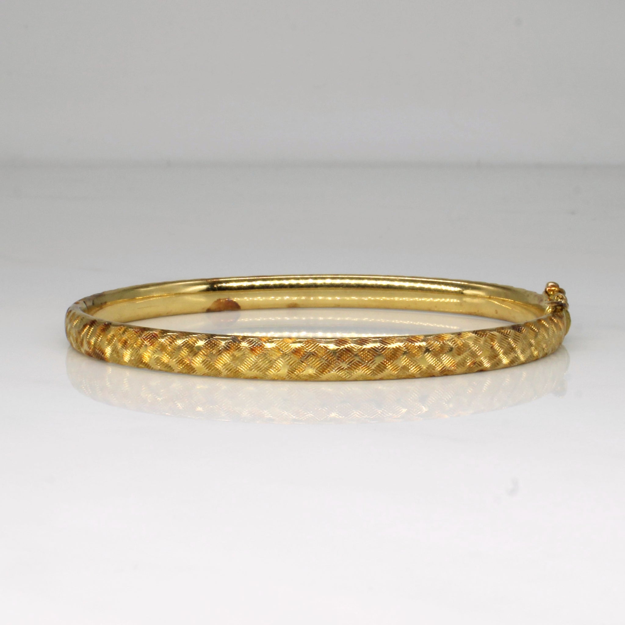 14k Yellow Gold Textured Bangle Bracelet | 7"