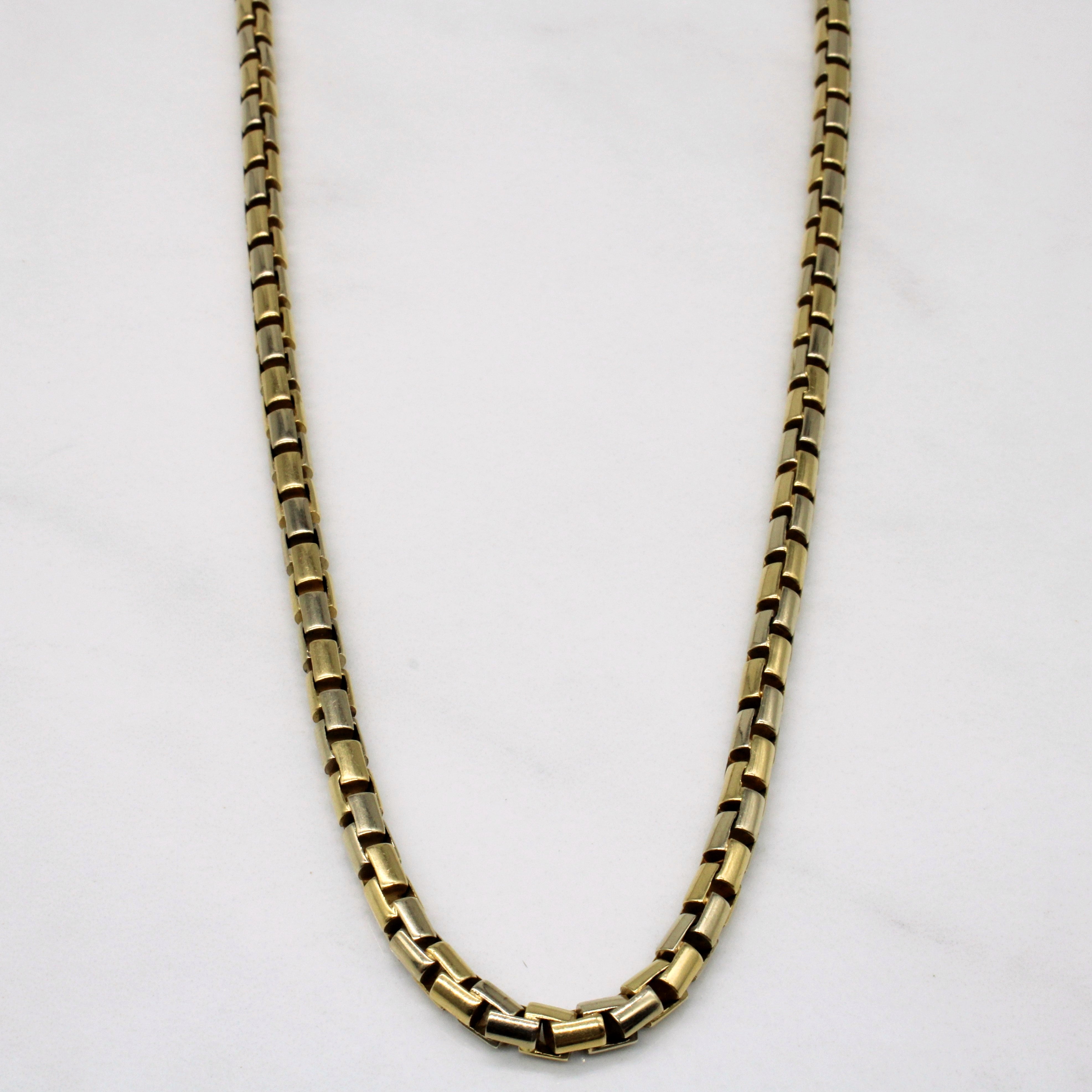 18k Two Tone Gold Square Link Necklace 17