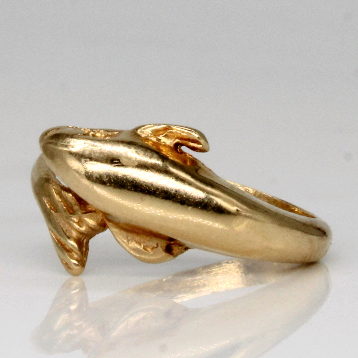 14K Solid Yellow Gold Sea Dolphin Ocean Fish Beach Nautical Ring Size 4
