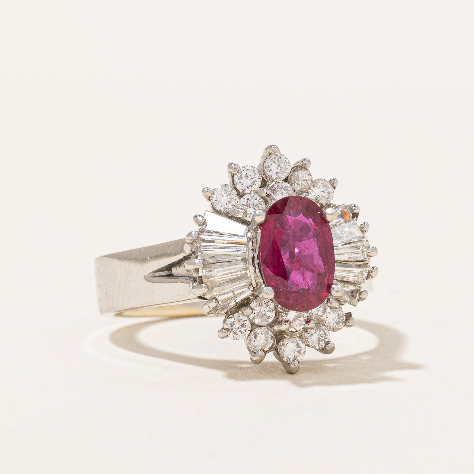 Split Shank Ruby Diamond Halo Ring 1.28ct 0.88ctw SZ 6.75