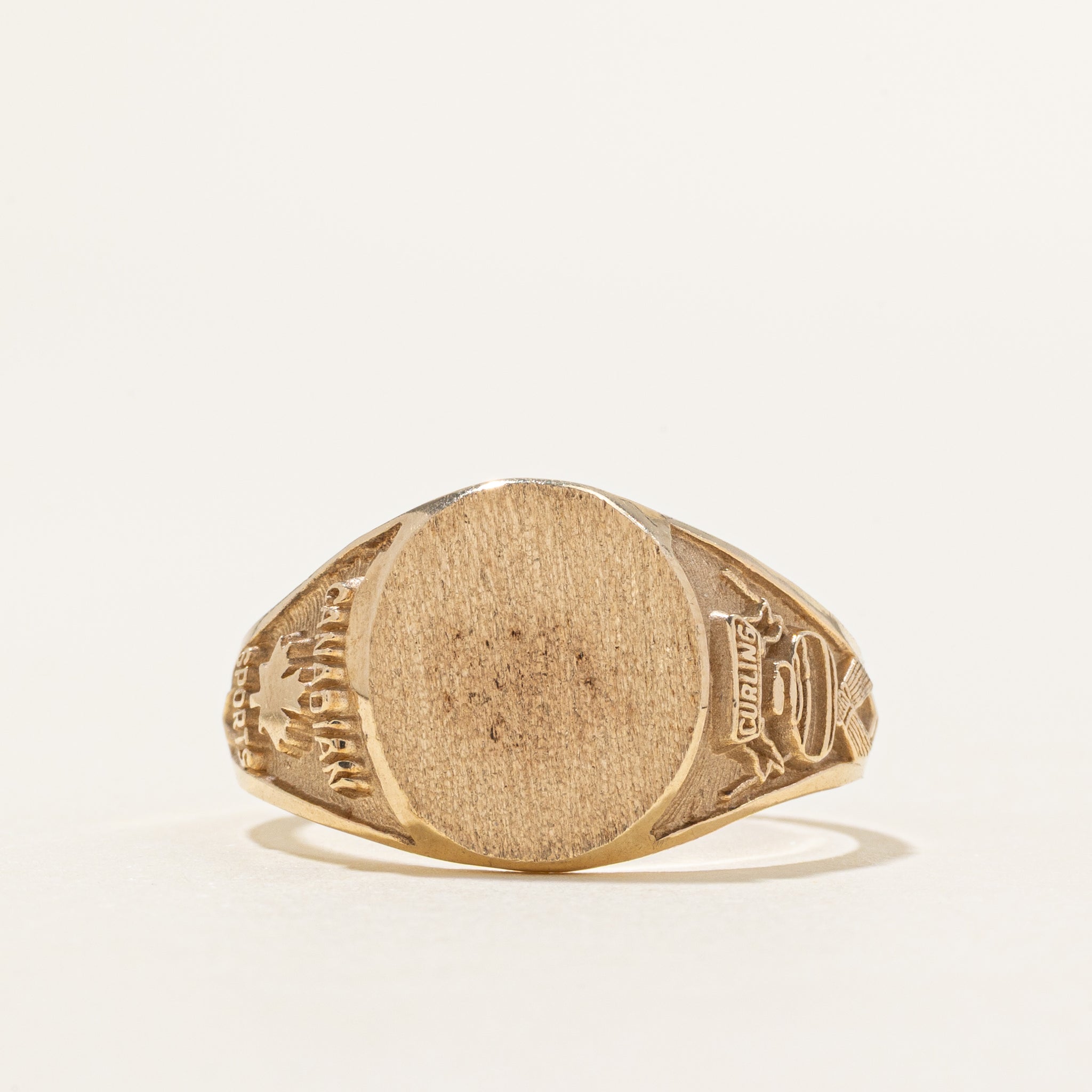 10k "Canada Sports" Curling Gold Signet Ring | 13mm | SZ 10