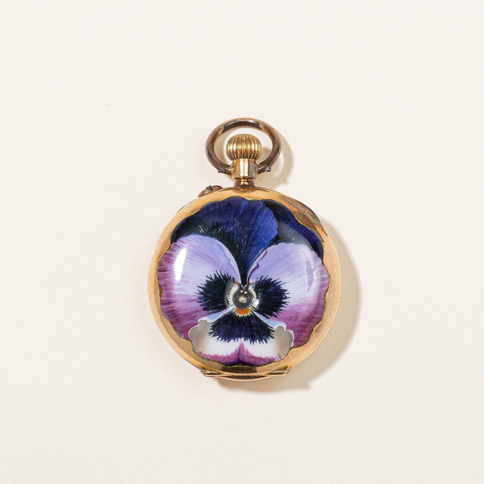 Antique Swiss Hand Painted Pansy & Diamond Pocket Watch | 0.02ct