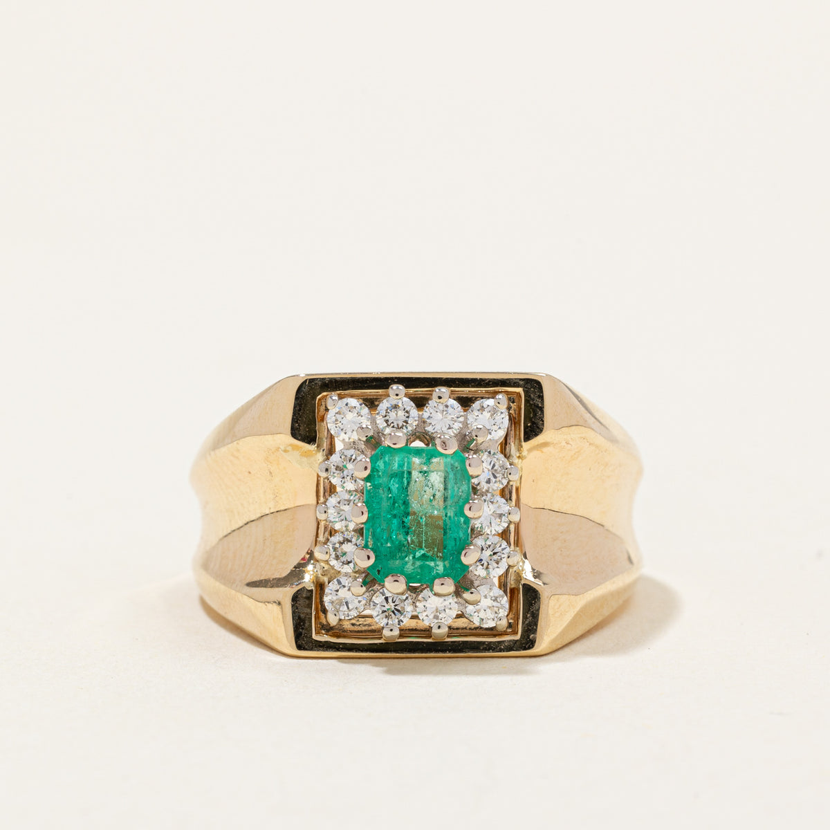 Emerald & Diamond Grid Ring | 0.65ct, 0.27ctw | SZ 6.75