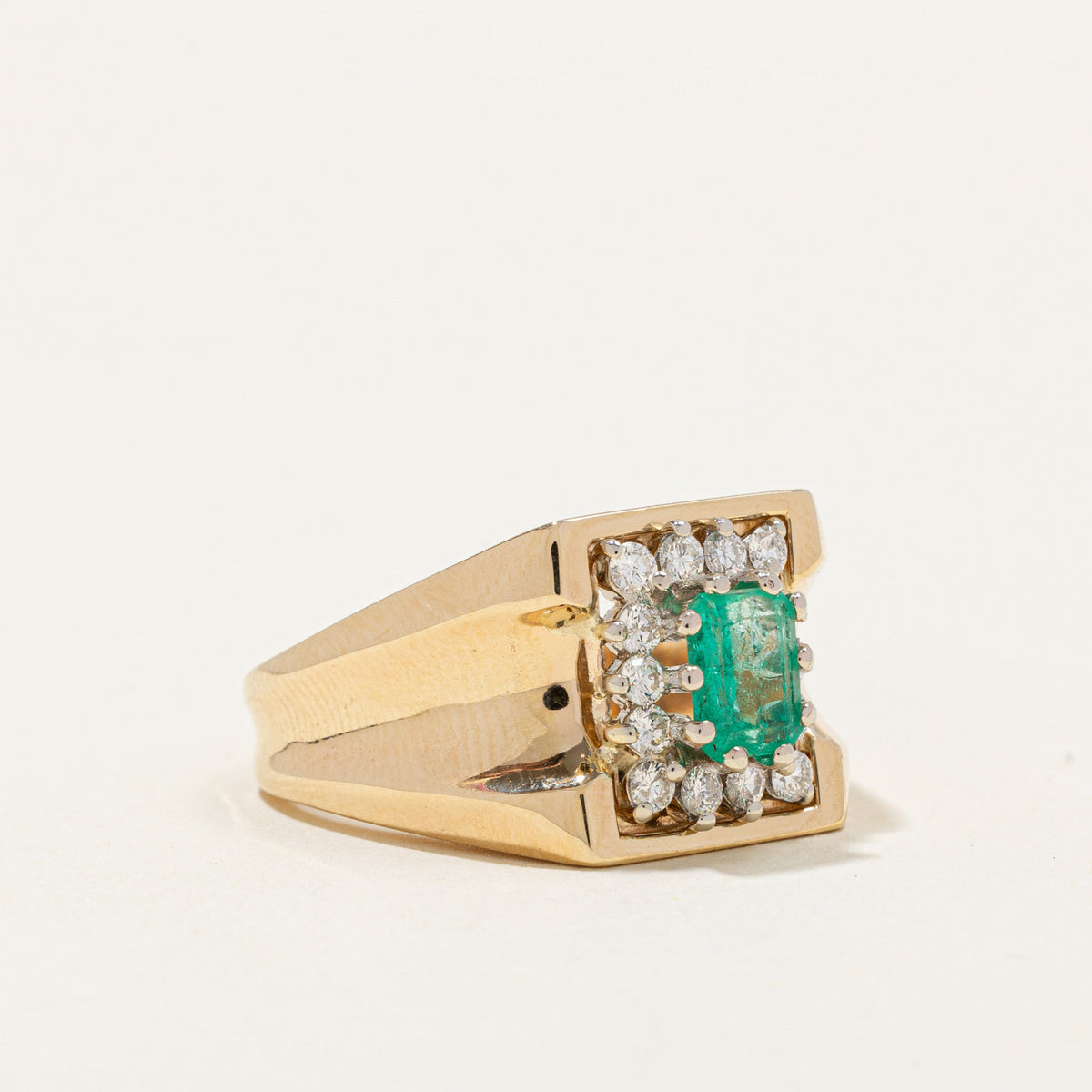 Emerald & Diamond Grid Ring | 0.65ct, 0.27ctw | SZ 6.75