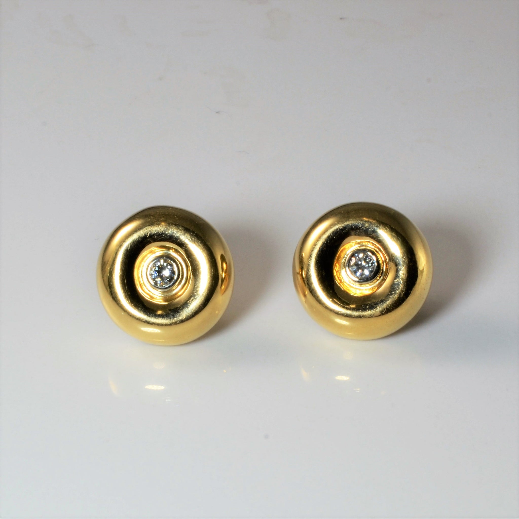 Bezel Set Diamond Button Stud Earrings | 0.20ctw