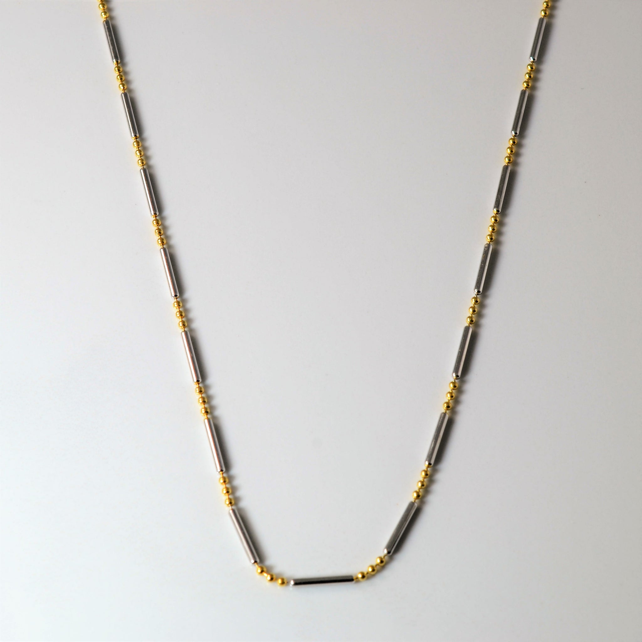 18k Two Tone Bar & Bead Chain | 23"