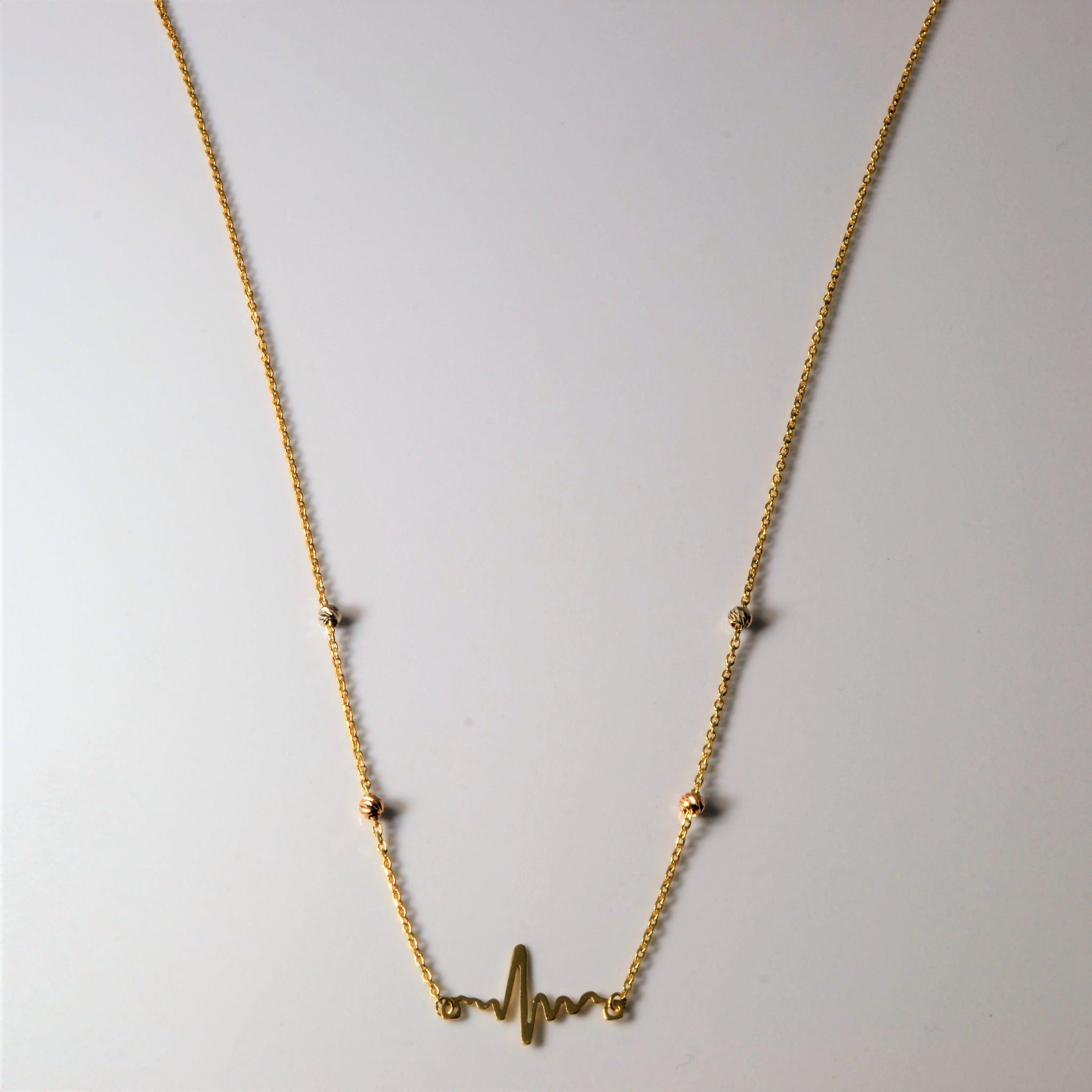 Yellow Gold Heart Beat Necklace | 18"|