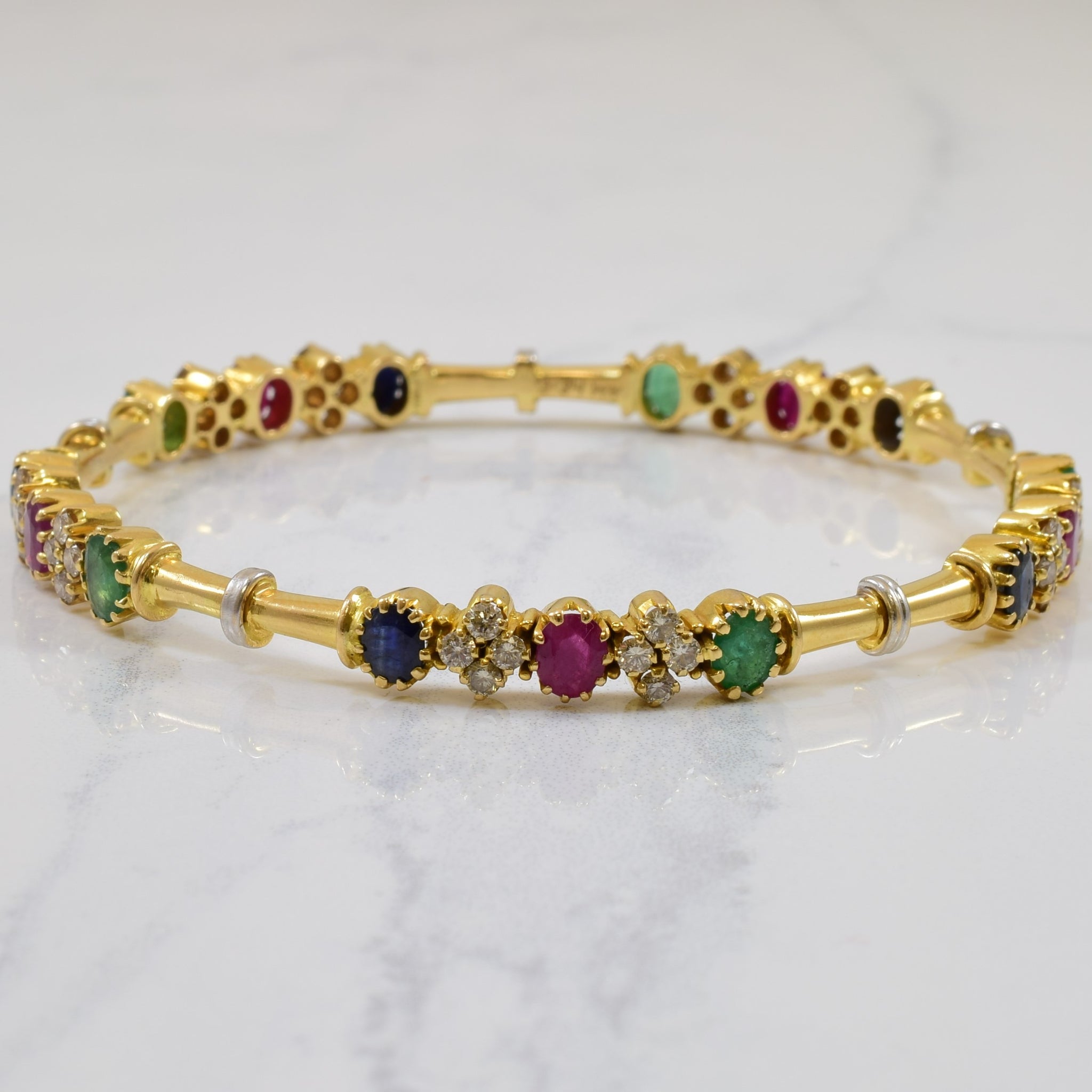 Yellow Gold Mixed Gem Bangle | 3.34ctw, 1.80ctw | 7.5"