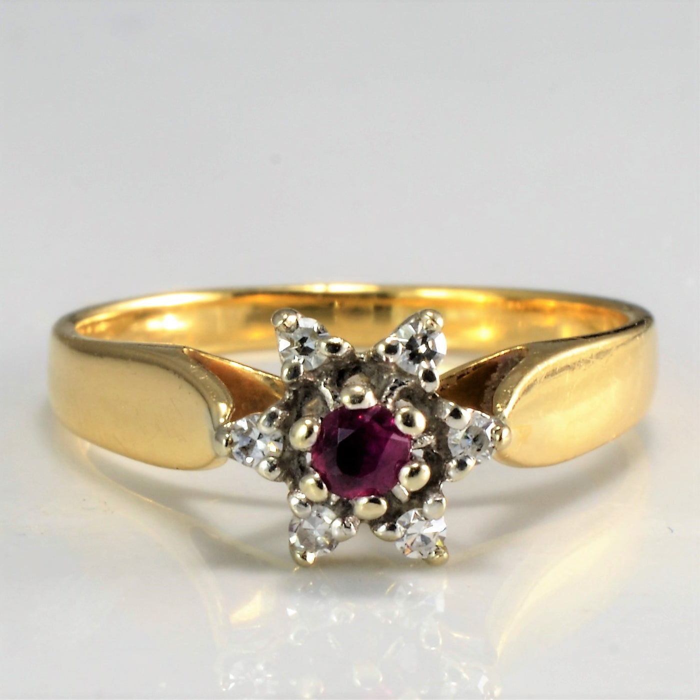 Victorian Era Flush Set Ruby & Diamond Ring | 0.05 ctw, SZ 4.75