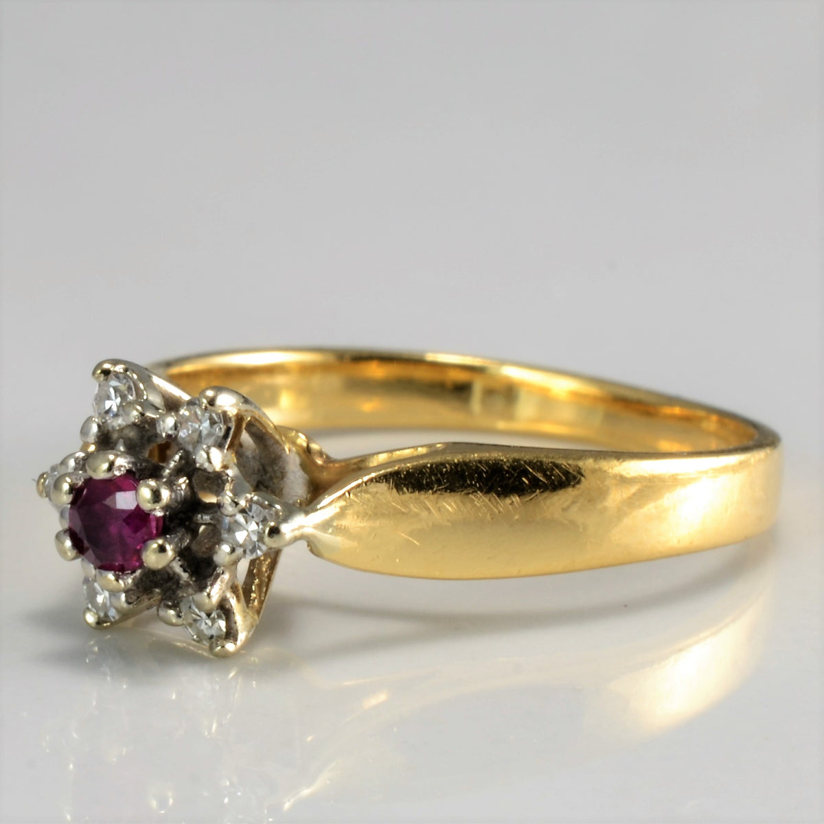 Victorian Era Flush Set Ruby & Diamond Ring | 0.05 ctw, SZ 4.75