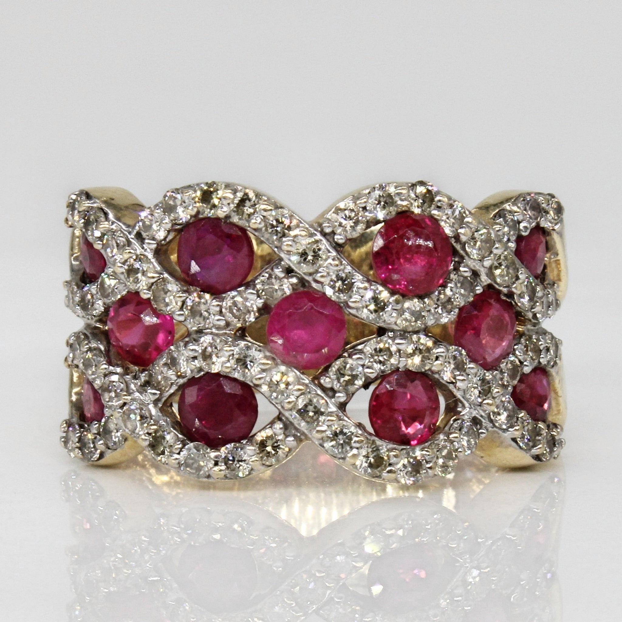 Synthetic Ruby & Diamond Lattice Ring | 1.50ctw, 0.70ctw | SZ 6.25