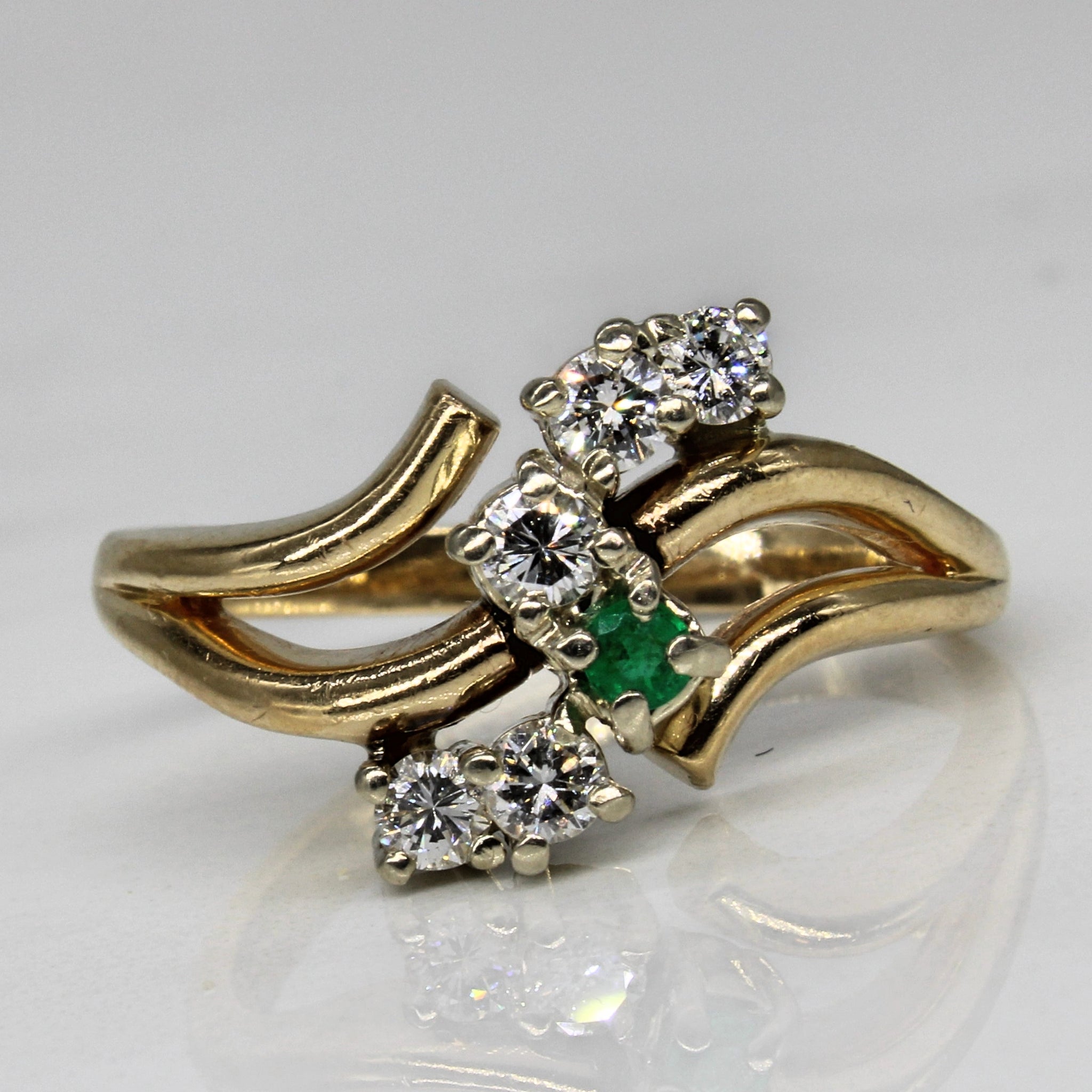 Diamond & Emerald Bypass Cascade Ring | 0.35ctw, 0.05ct | SZ 9.25