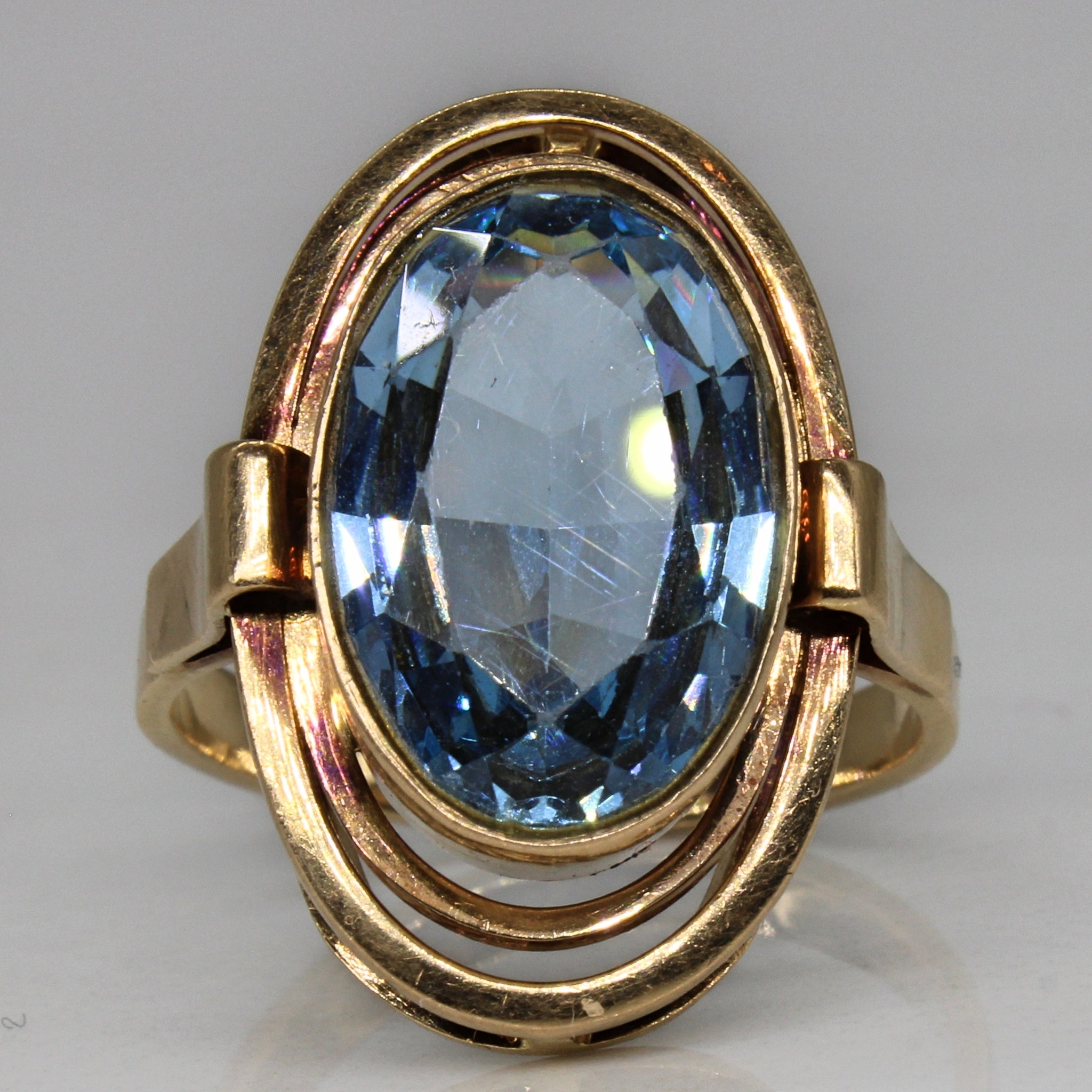 Vintage Warsaw Synthetic Spinel Ornate Cocktail Ring | 5.95ct | SZ 7.5